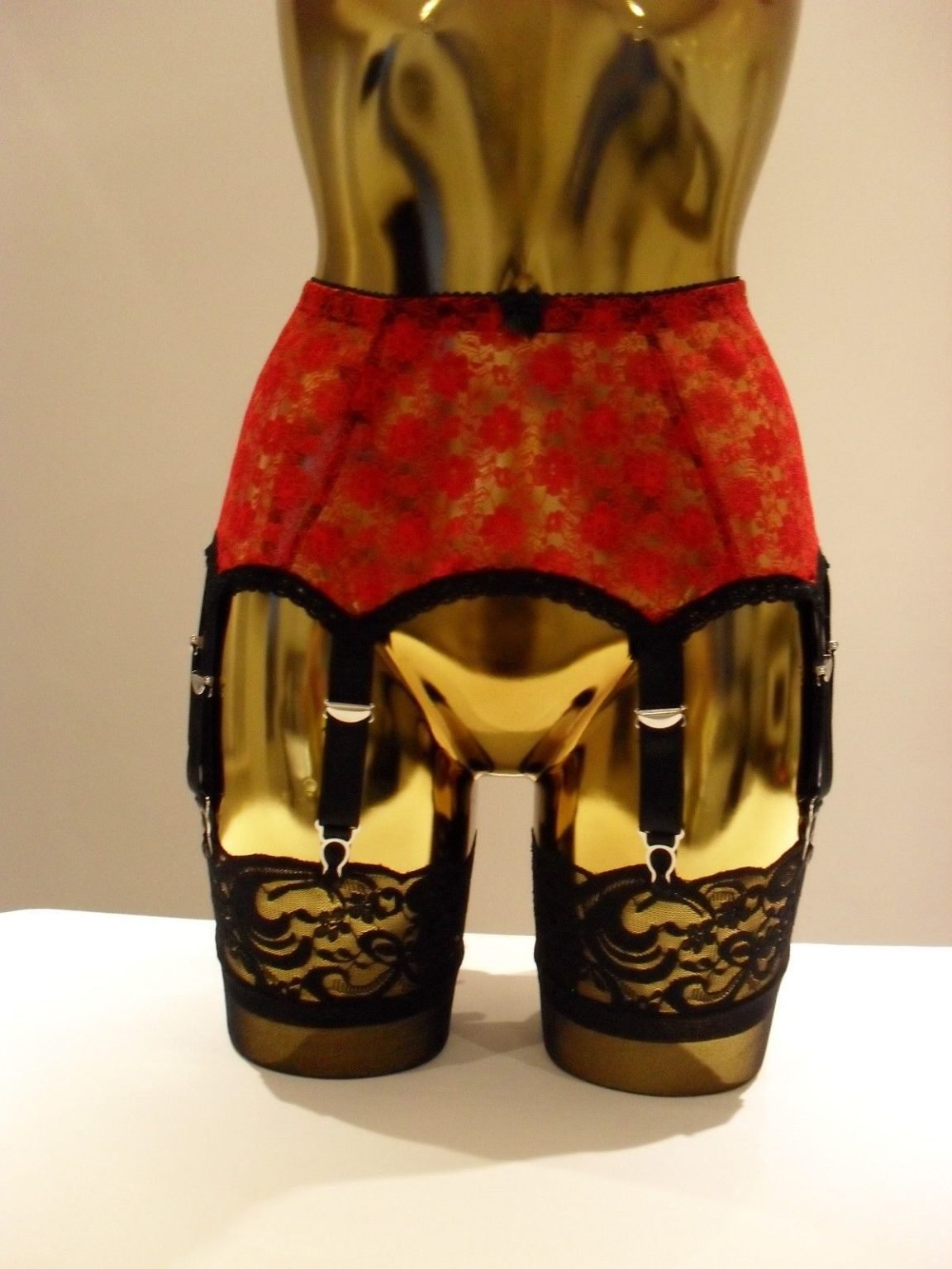 Large or XL 14 Strap Red Lace Designer Burlesque Style Sexy Retro ...