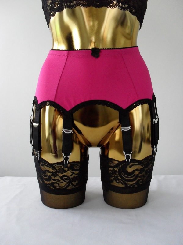 Xl 14 Strap Cerise Pink Lycra Designer Burlesque Style Sexy Womens